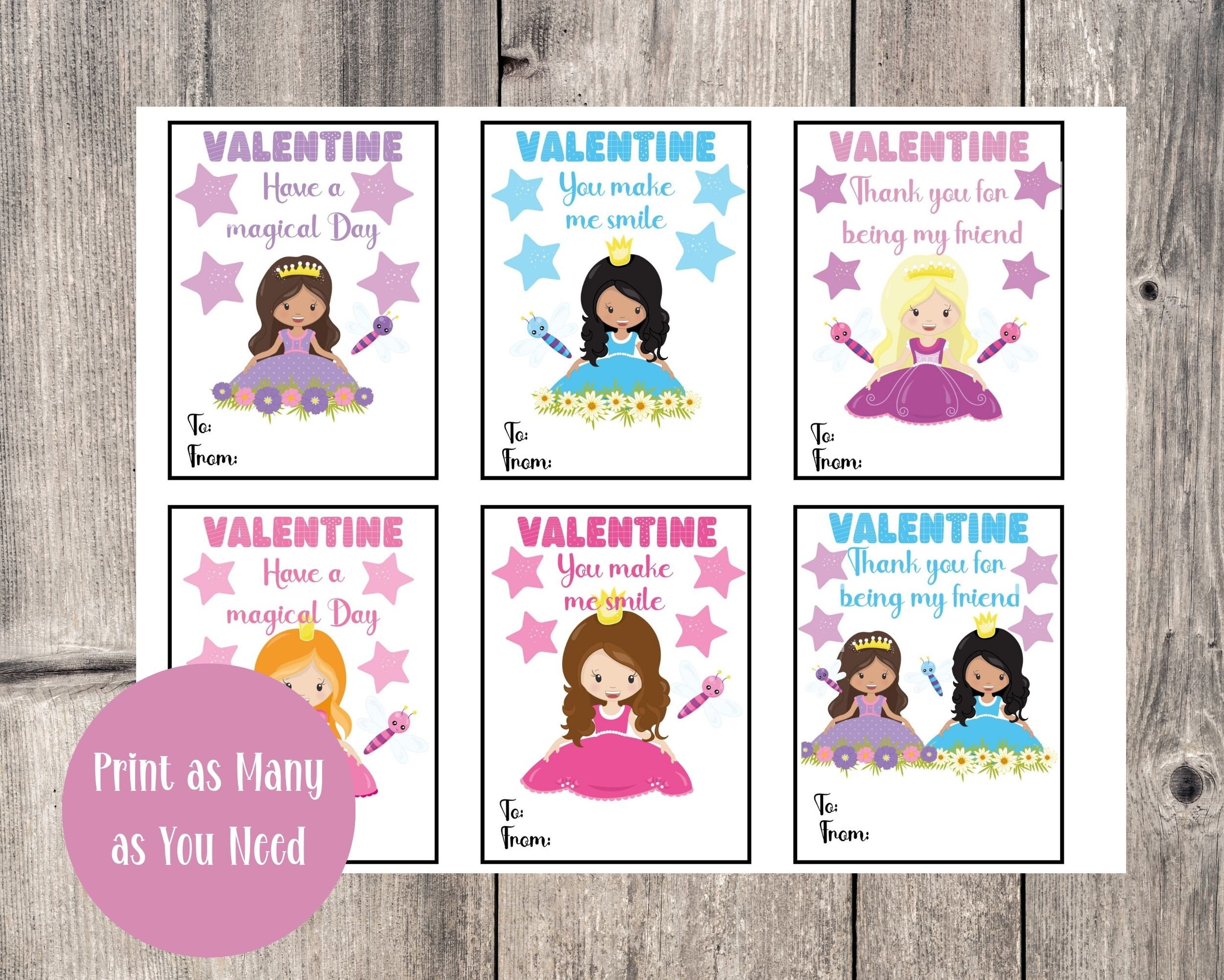 Princess Valentines Cards for Girls, Kids Valentine Gift Tags ...