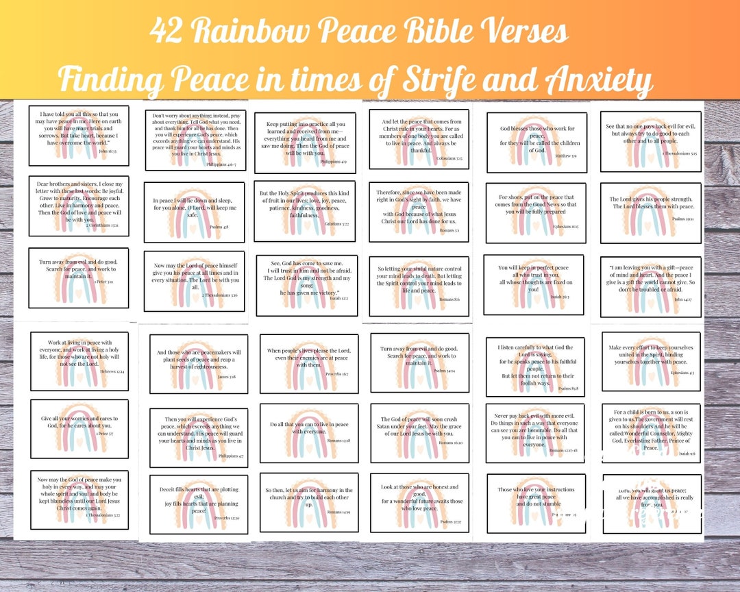 Rainbow Peace Bible Verse Cards, Scripture Notecards (digital Download ...