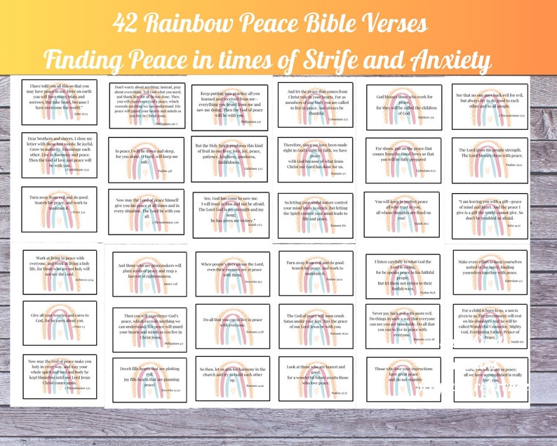 42 Rainbow Peace Memory Verse Notecards, Printable Scripture Verses on ...