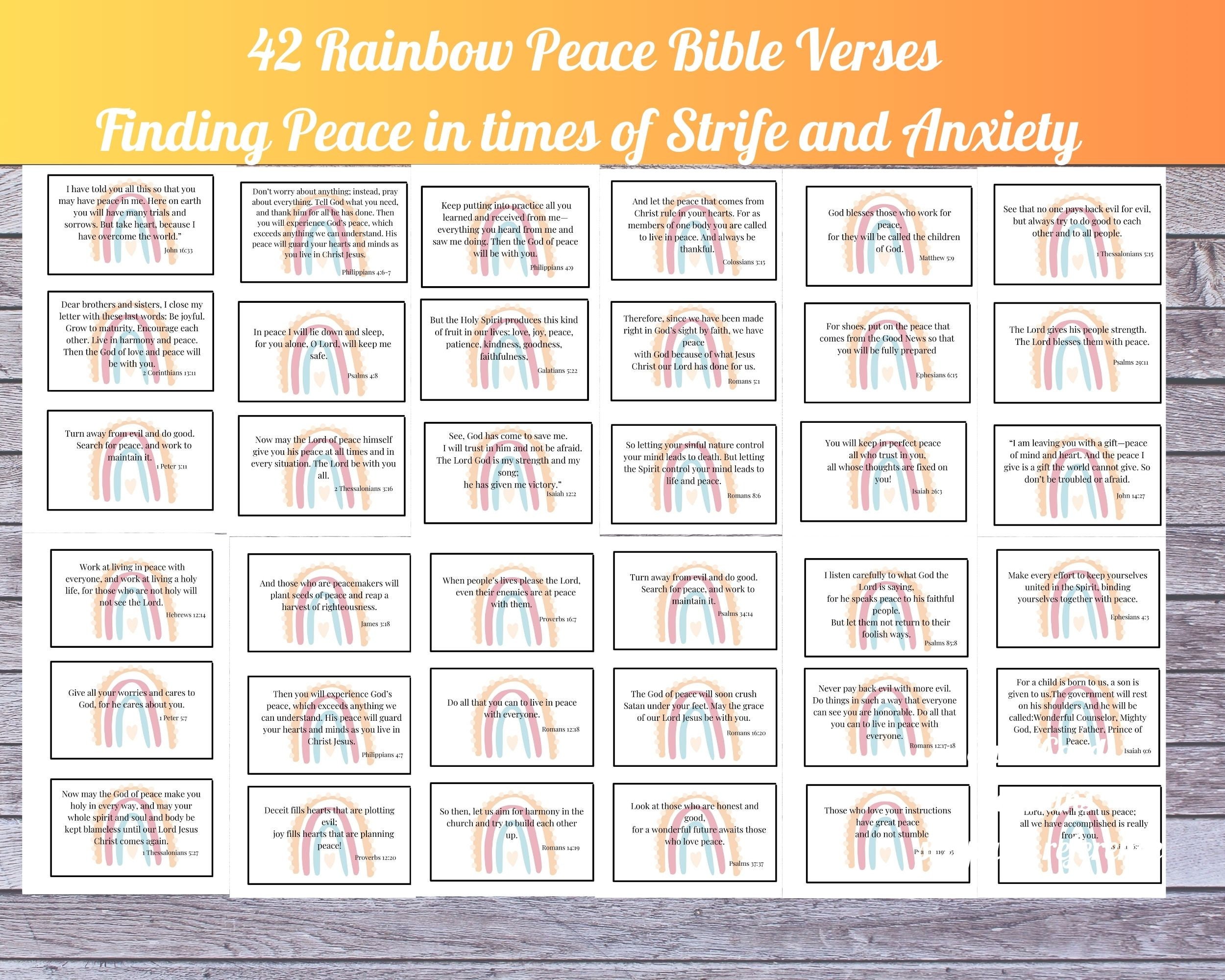 Rainbow Peace Bible Verse Cards, Scripture Notecards (digital Download ...