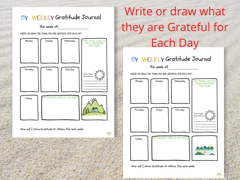 Kids Weekly Gratitude Journal, Printable Gratitude Journal, 7 Different ...