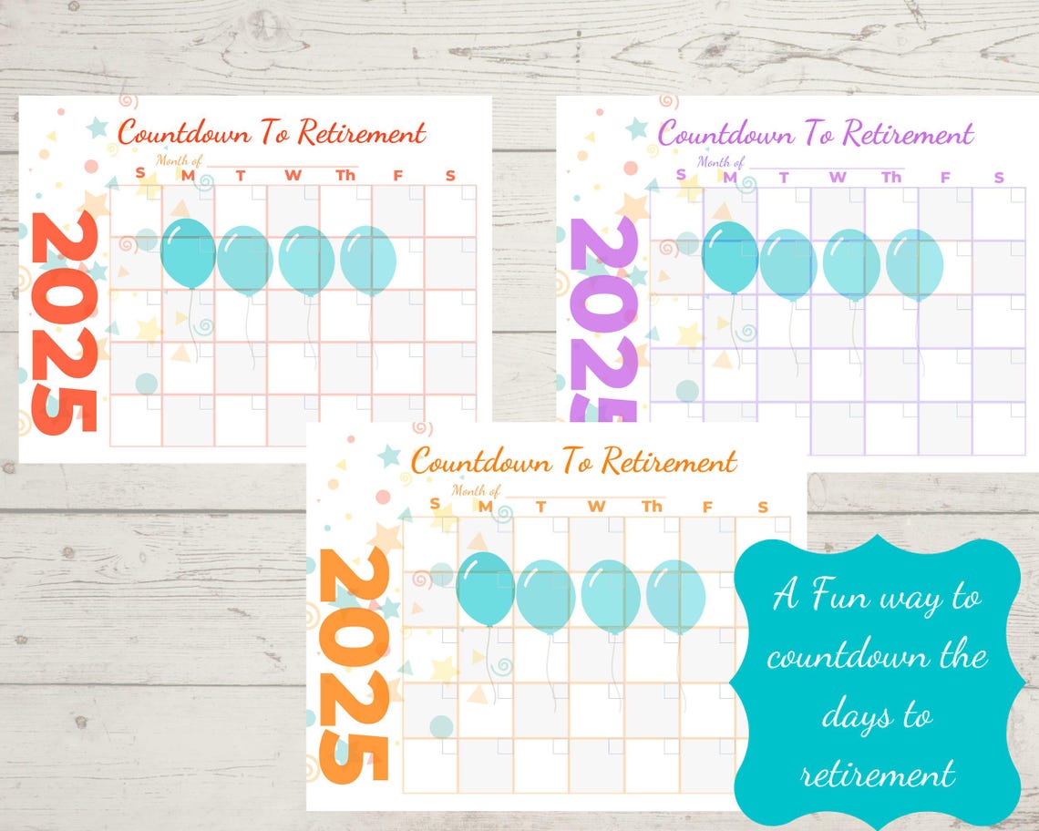 2025 Countdown to Retirement Printable Calendar, Fun Way to Count the ...