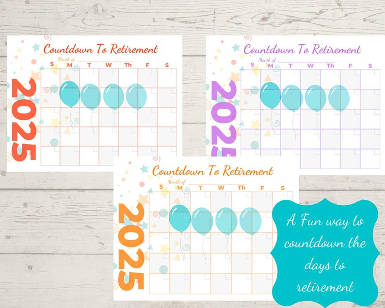 2025 Countdown to Retirement Printable Calendar, Fun Way to Count the ...