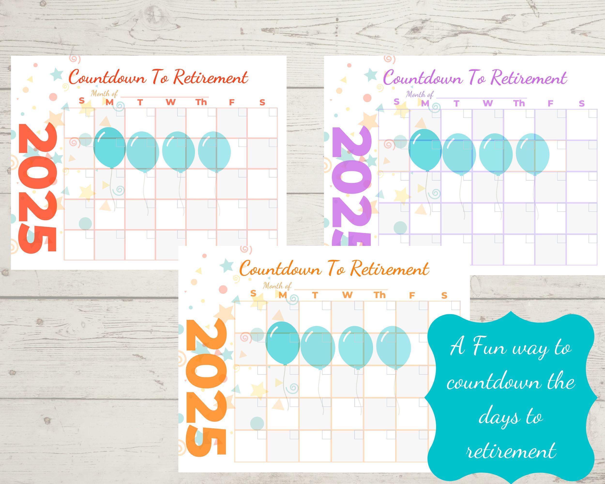 2025 Countdown to Retirement Printable Calendar, Fun Way to Count the ...