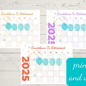 2025 Countdown to Retirement Printable Calendar, Fun Way to Count the ...