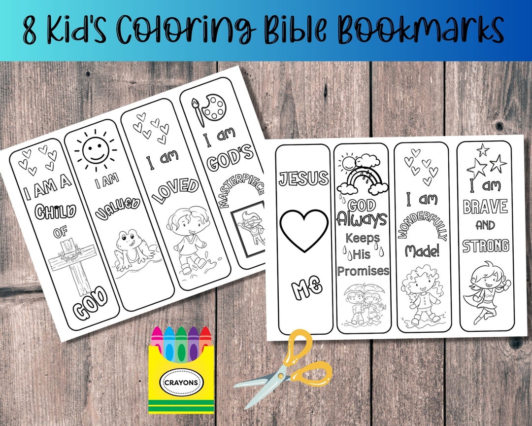 8 Kids Coloring Bible Bookmarks, Printable Bible Affirmation Bookmarks ...