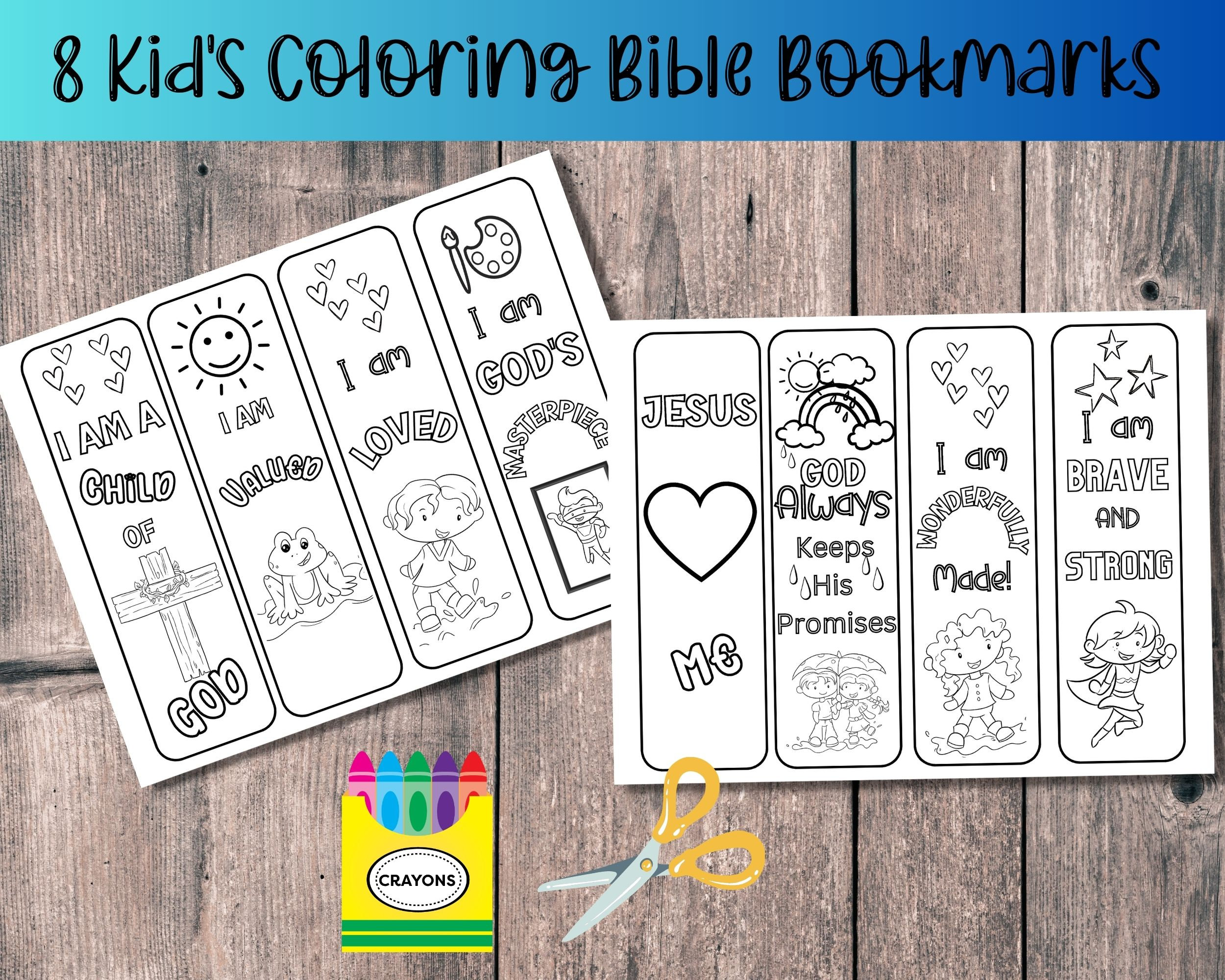 8 Kids Coloring Bible Bookmarks, Printable Bible Affirmation Bookmarks ...