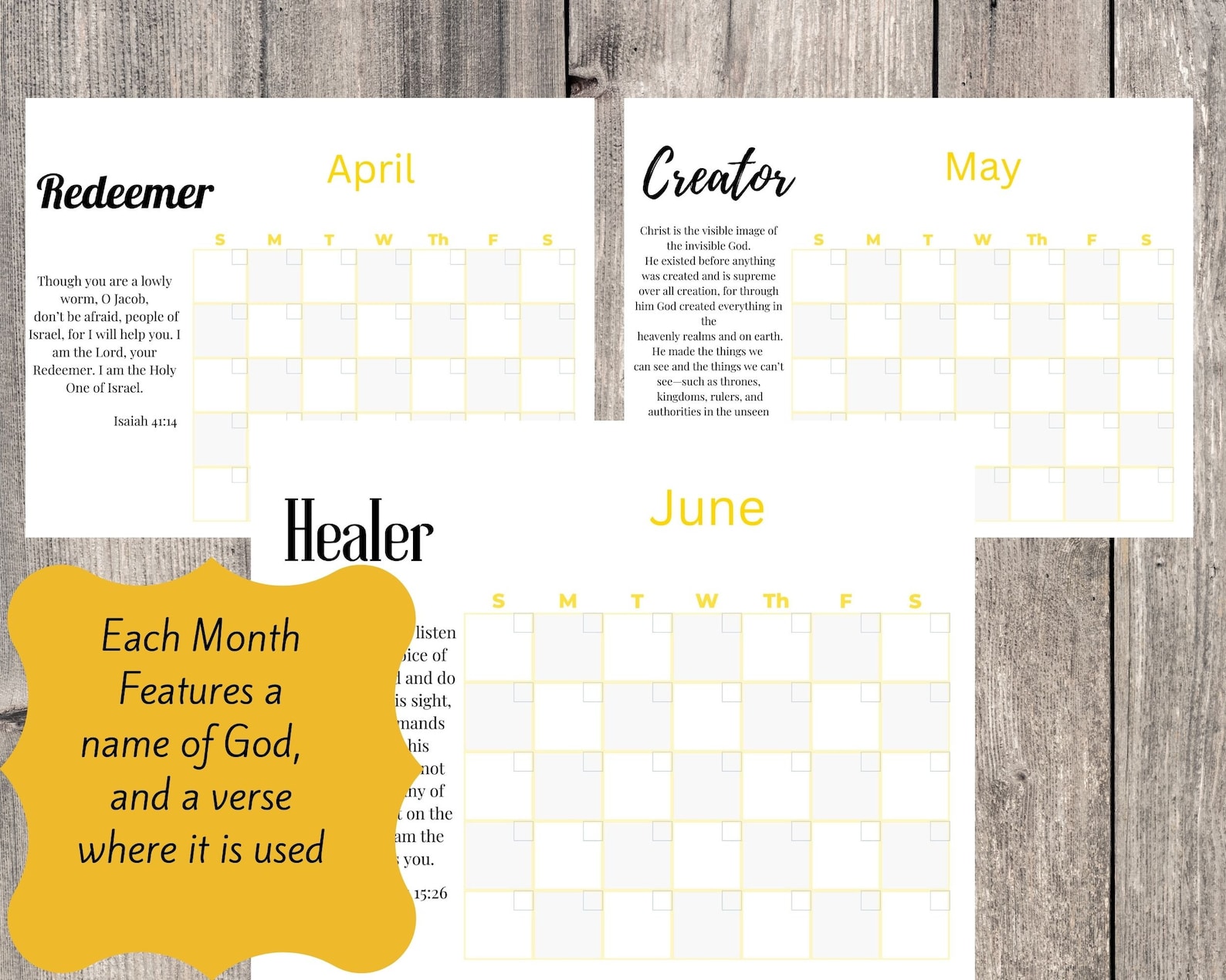 Names and Attributes of God Calendar, Scripture Verse (PDF Pattern) - Etsy