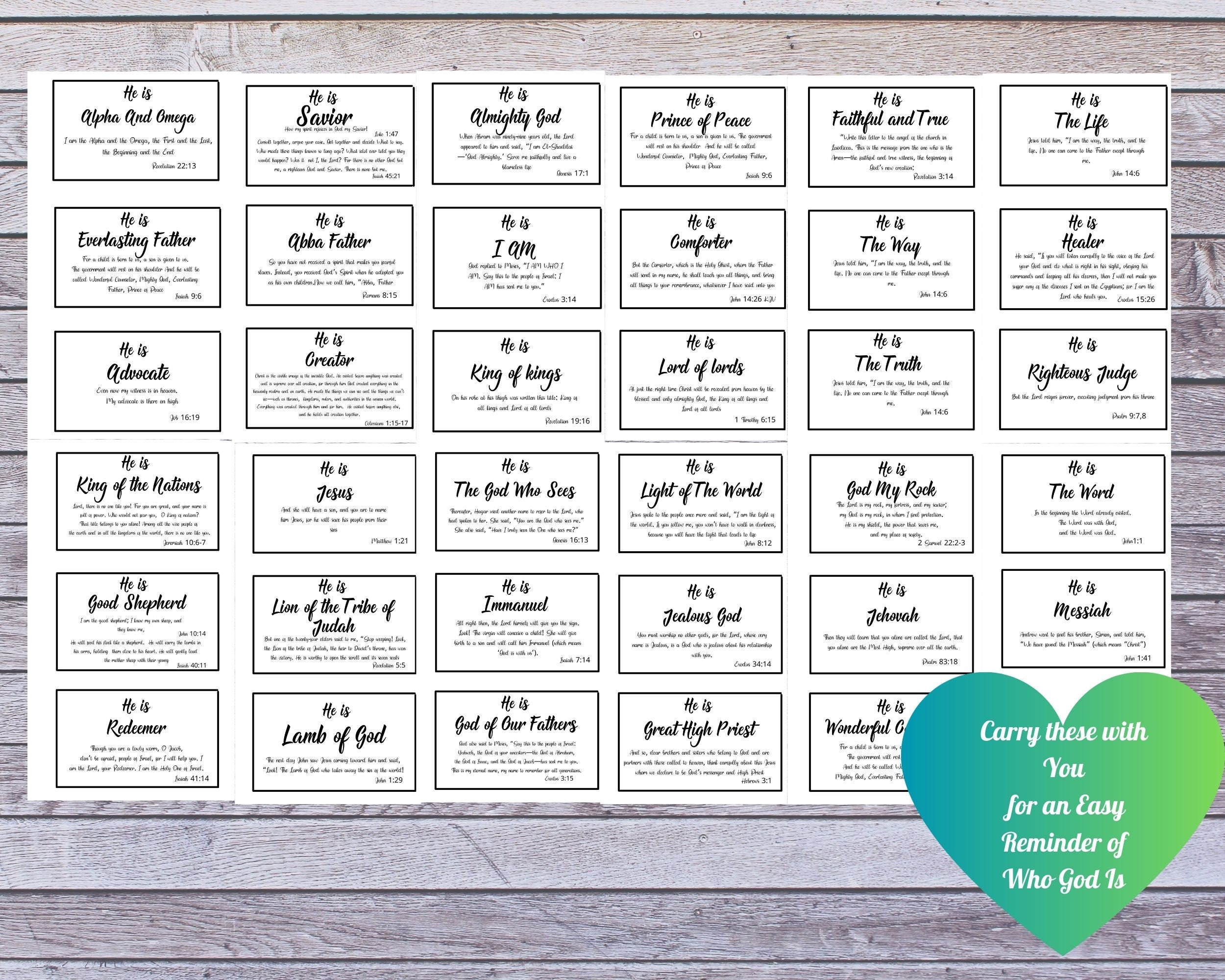 He is 35 Names and Attributes of God 3x5 Notecards, Printable Scripture ...