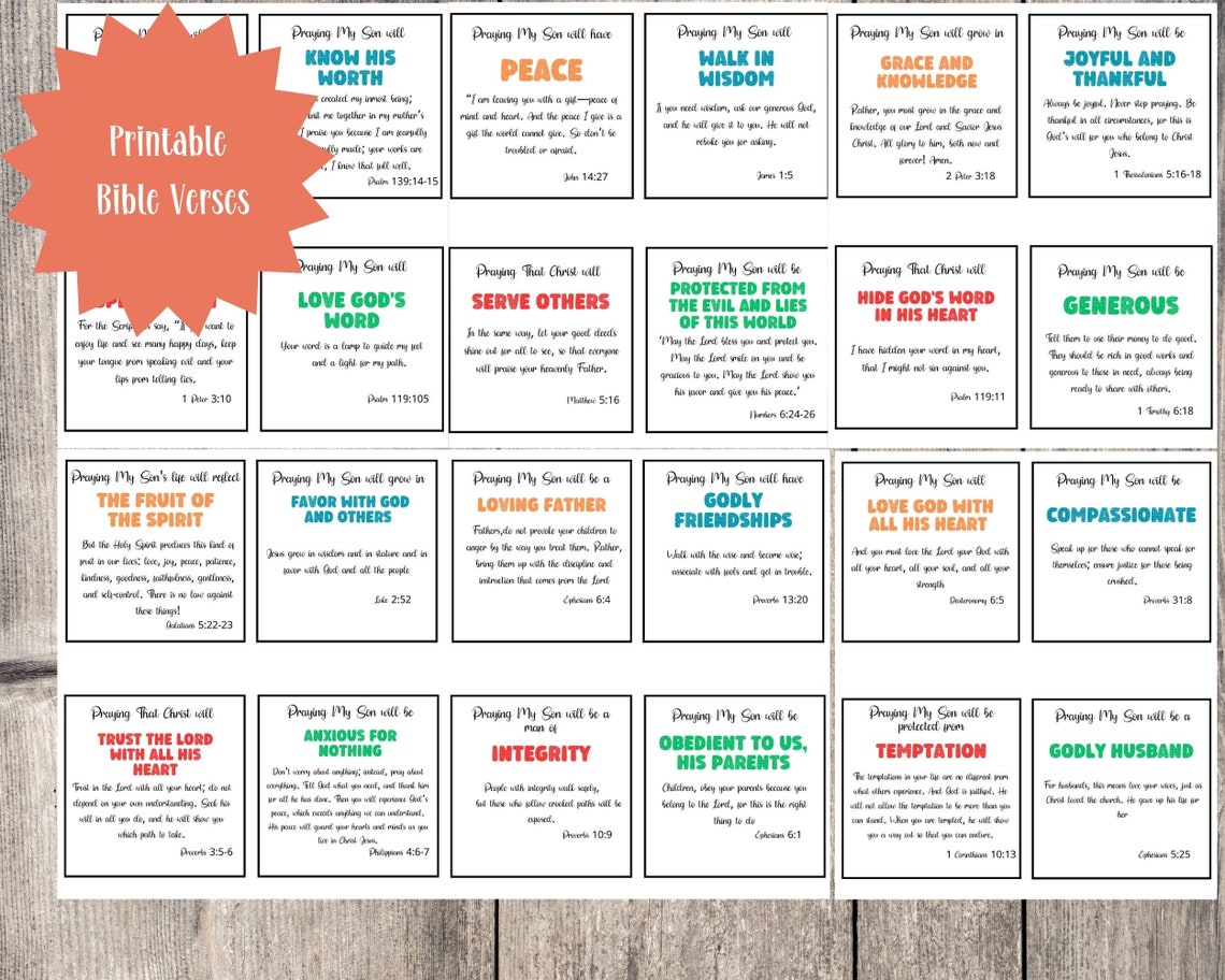 Bible Verse Cards to Pray for My Son , Printable Bible Verse Cards for ...