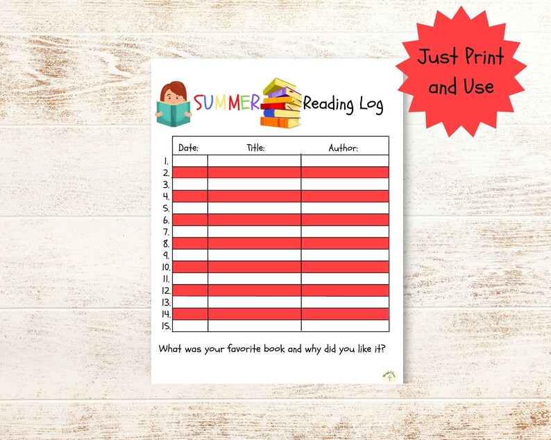 Colorful Reading Log Printable Summer Fun for the Kids. - Etsy