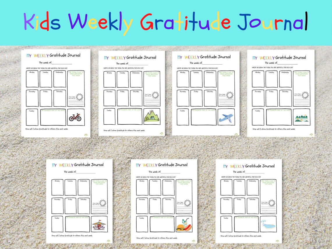 Kids Weekly Gratitude Journal, Printable Gratitude Journal, 7 Different ...