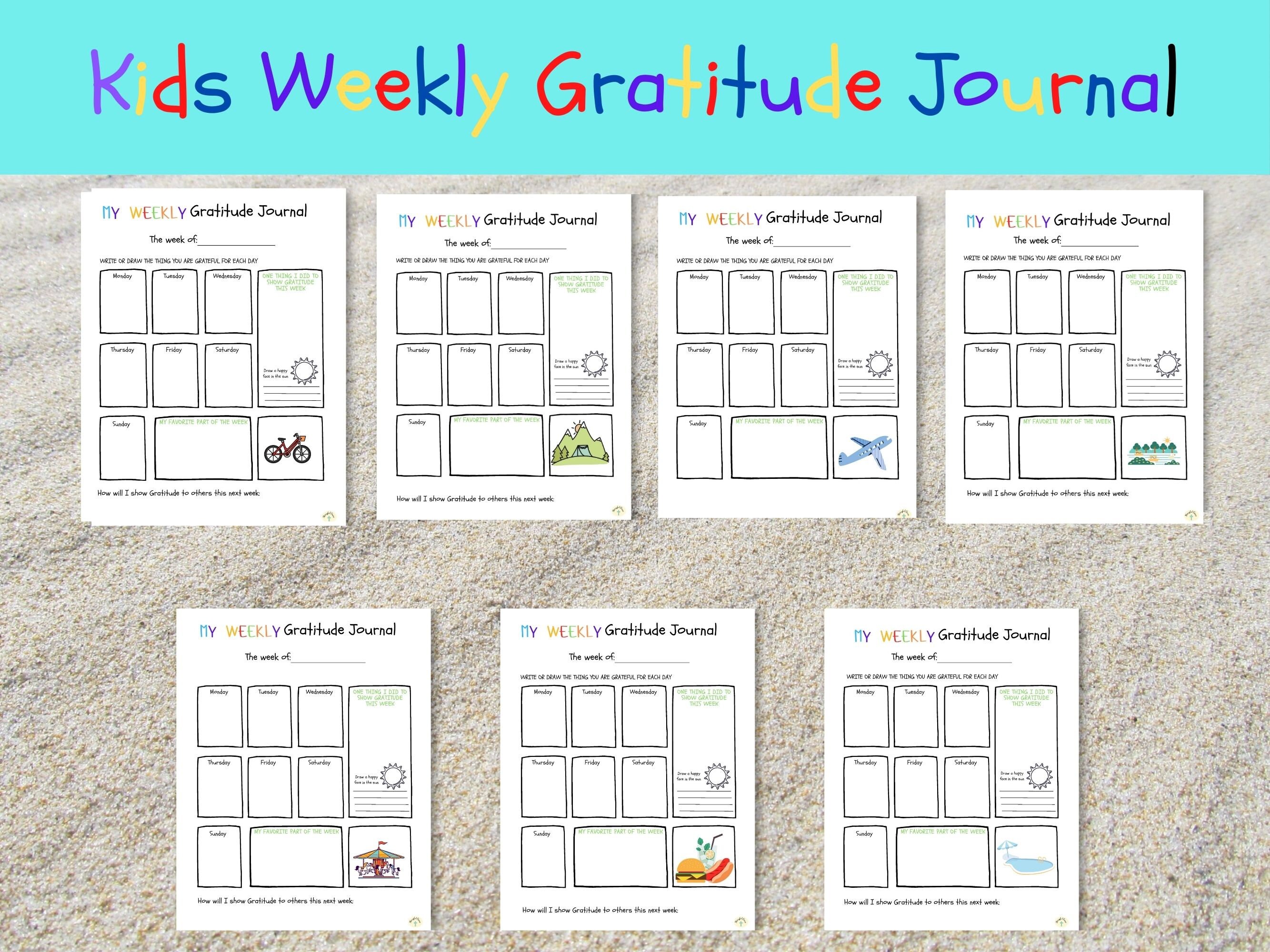Kids Weekly Gratitude Journal, Printable Gratitude Journal, 7 Different ...
