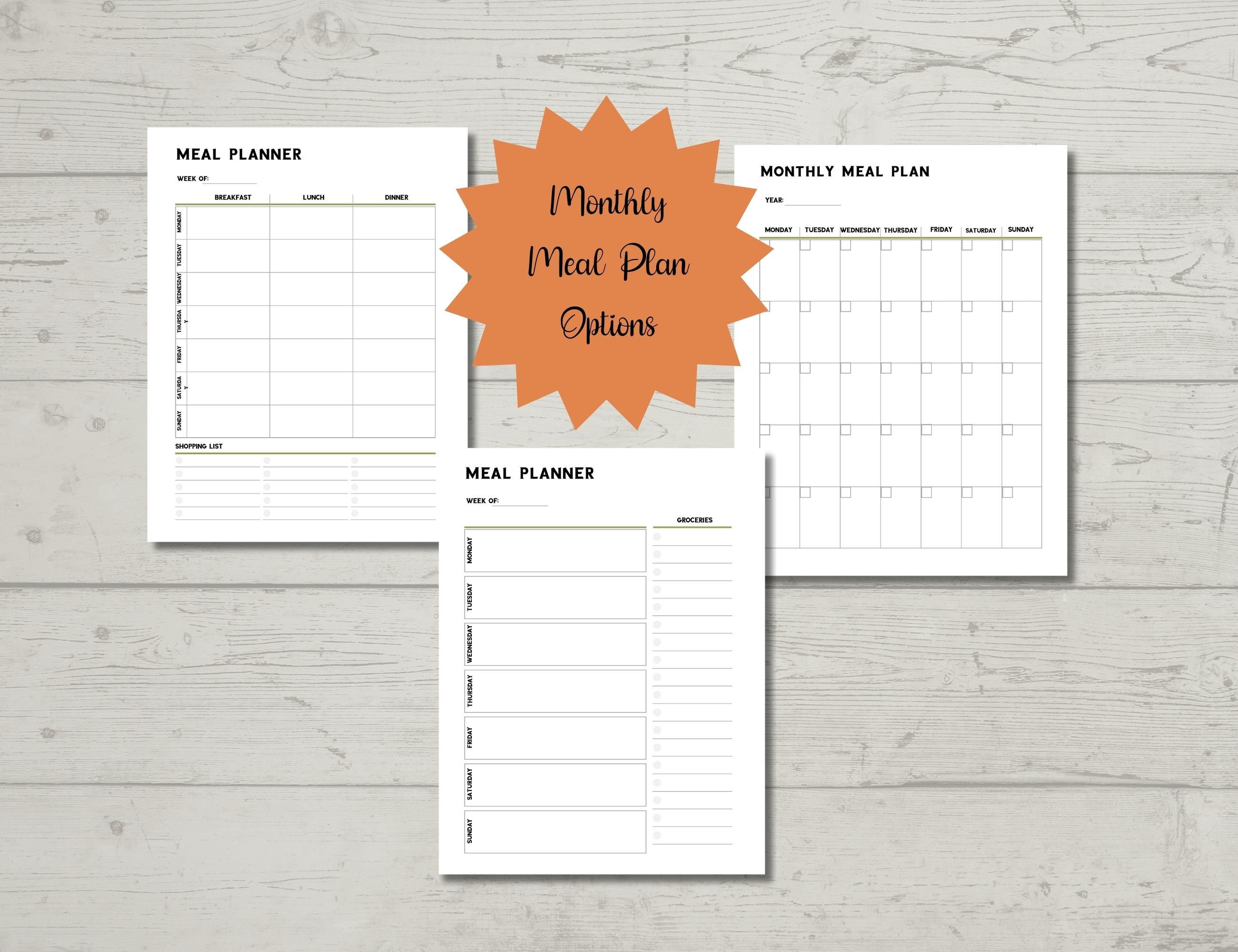Meal Planner Bundle, Printable Daily, Weekly, Monthly Meal Planner ...