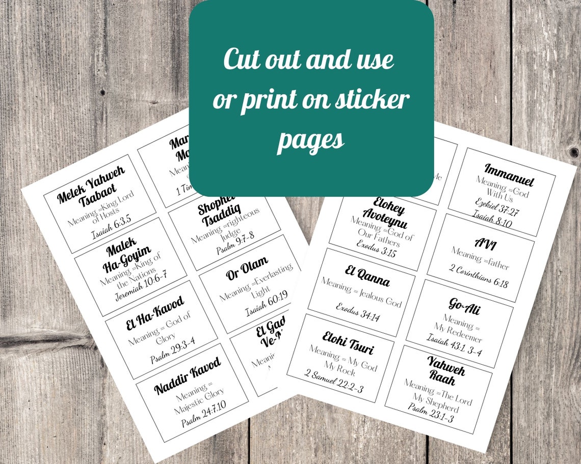 36 Hebrew Names of God 3x5 Stickers, Printable Names of God Stickers ...
