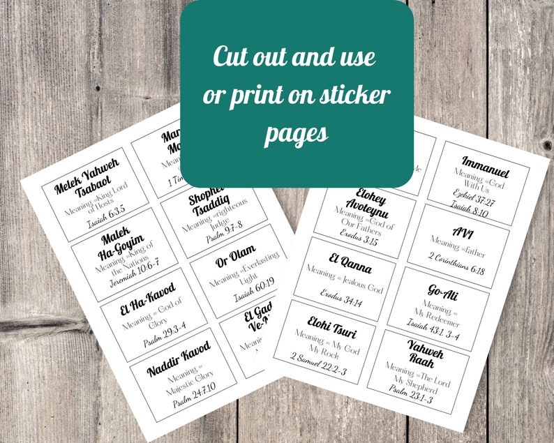 36 Hebrew Names of God 3x5 Stickers, Printable Names of God Stickers ...