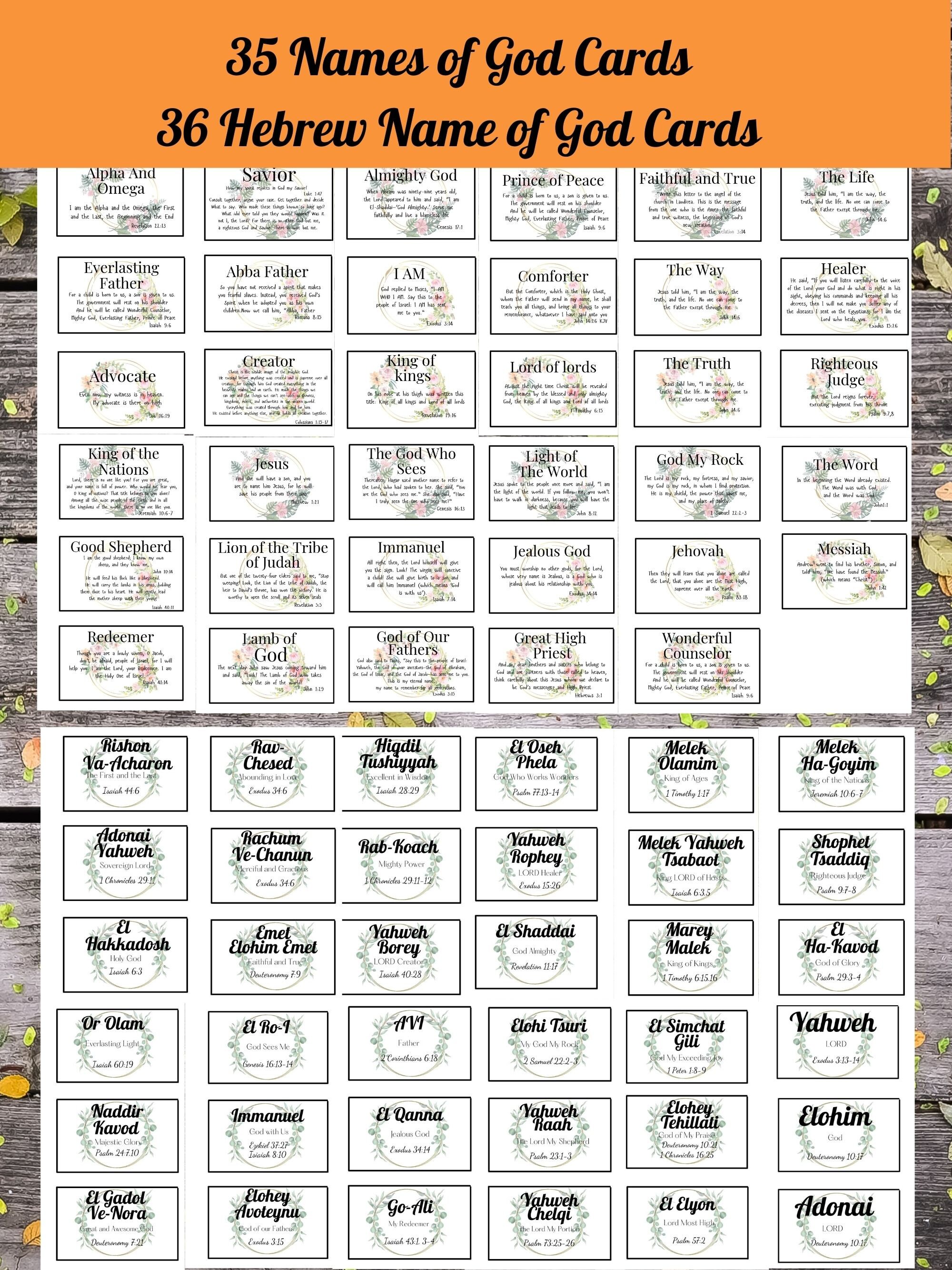 Floral Names of God 3x5 Notecard Bundle, Printable 35 Names of God ...