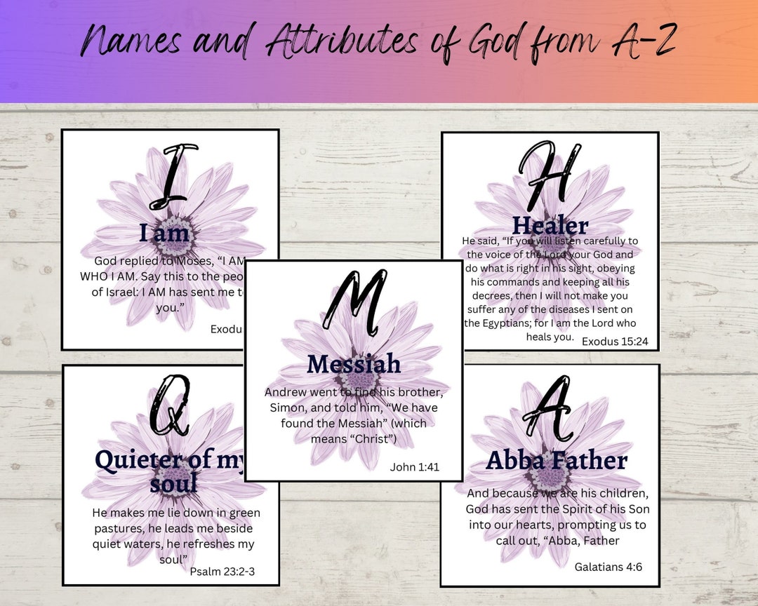 Names and Attributes of God From A-Z Notecards, Printable Scripture ...