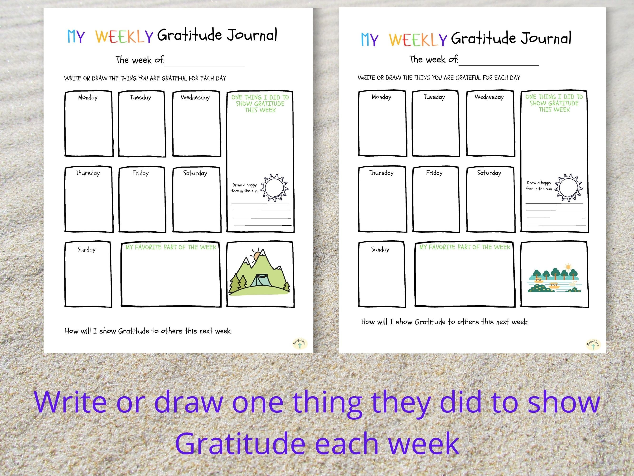 Kids Weekly Gratitude Journal, Printable Gratitude Journal, 7 Different ...