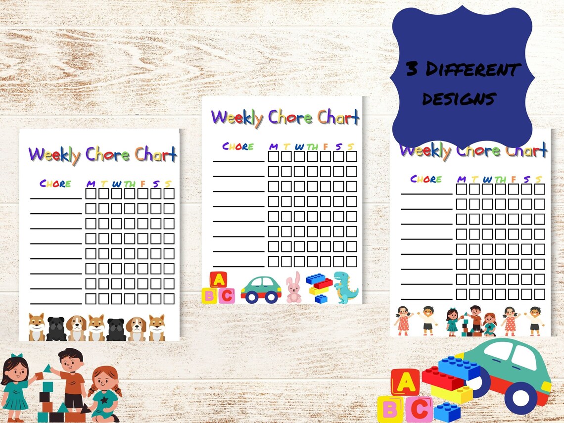 Kids Chore Chart, Printable Children's Chore Chart, 3 Different Designs ...