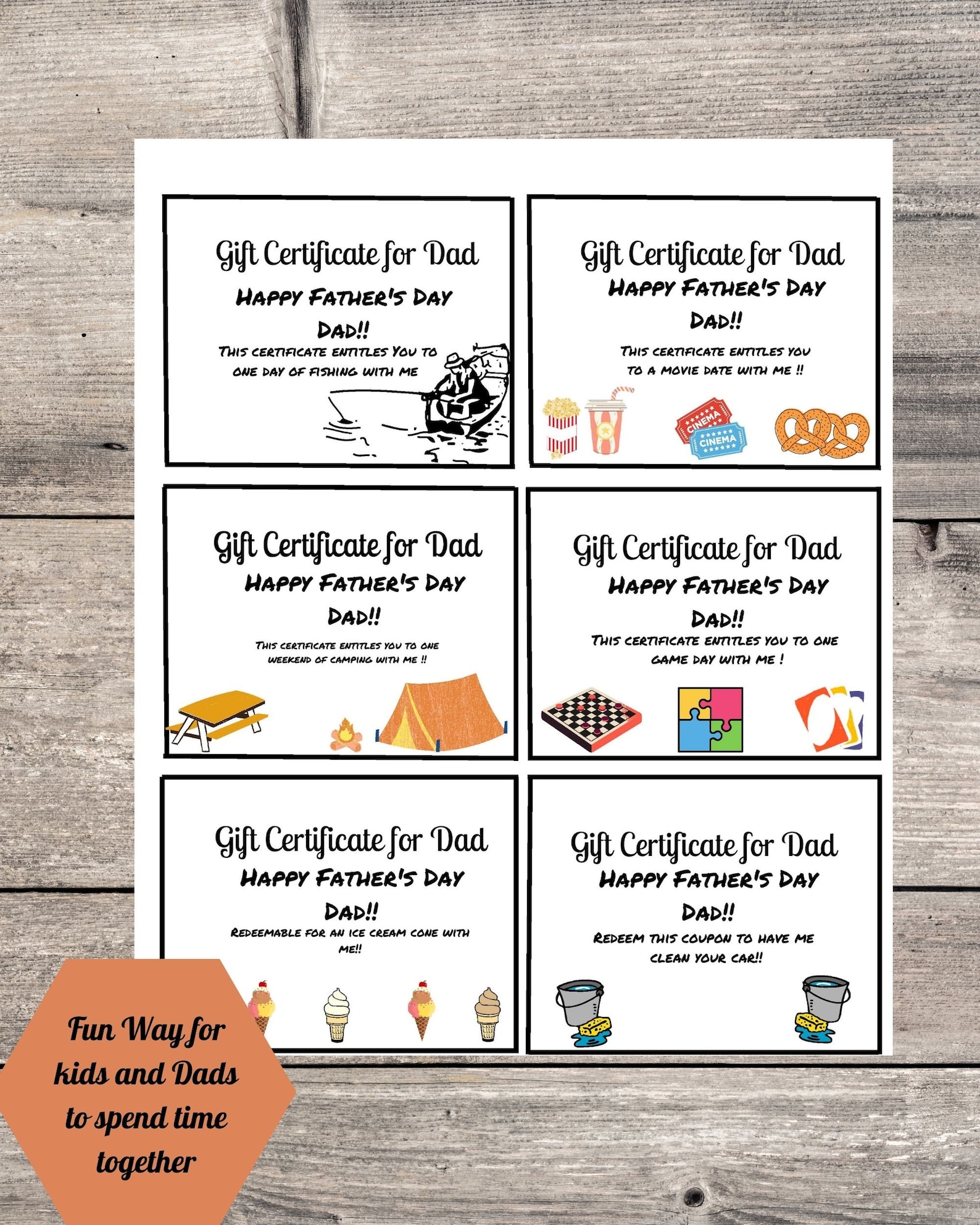 Father's Day Gift Certificates, Activities for Dad and Kids (printable ...