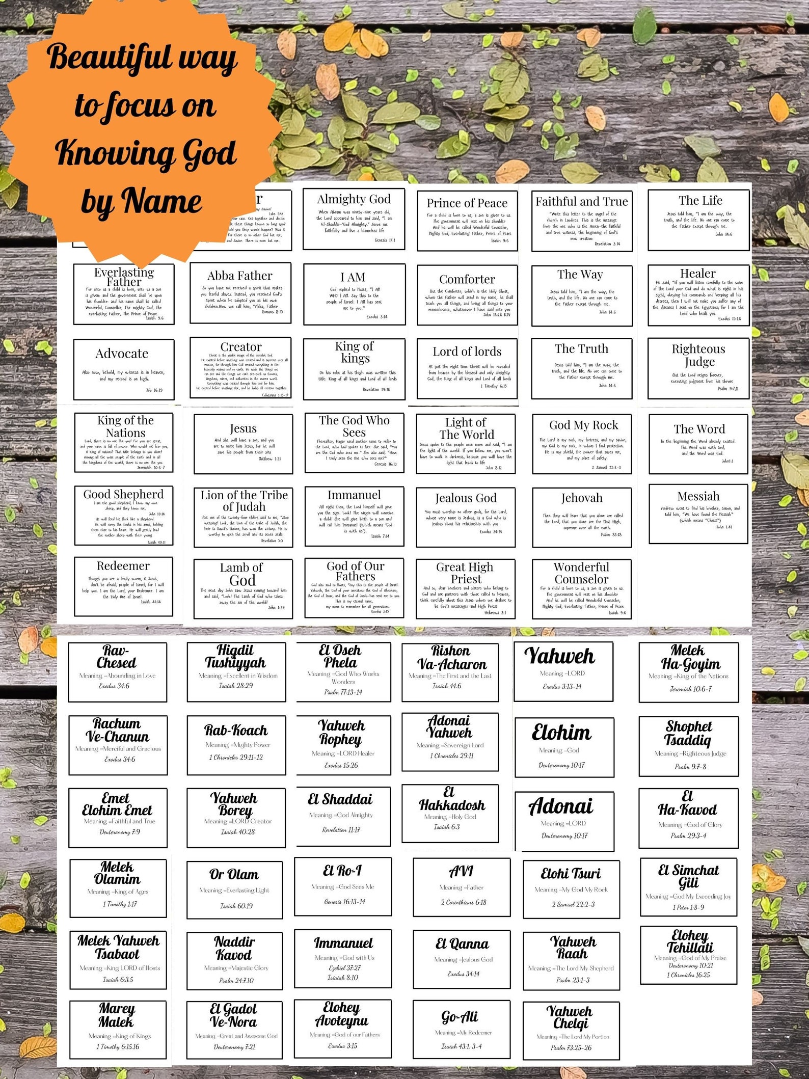 Names of God 3x5 Notecards Bundle, Printable 35 KJV Names of God ...