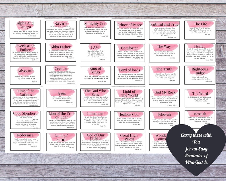 35 Names and Attributes of God 3x5 Notecards, Printable Scripture Verse ...