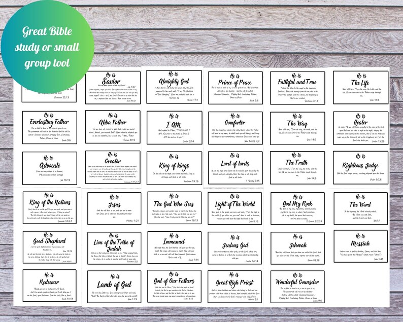 He is 35 Names and Attributes of God 3x5 Notecards, Printable Scripture ...