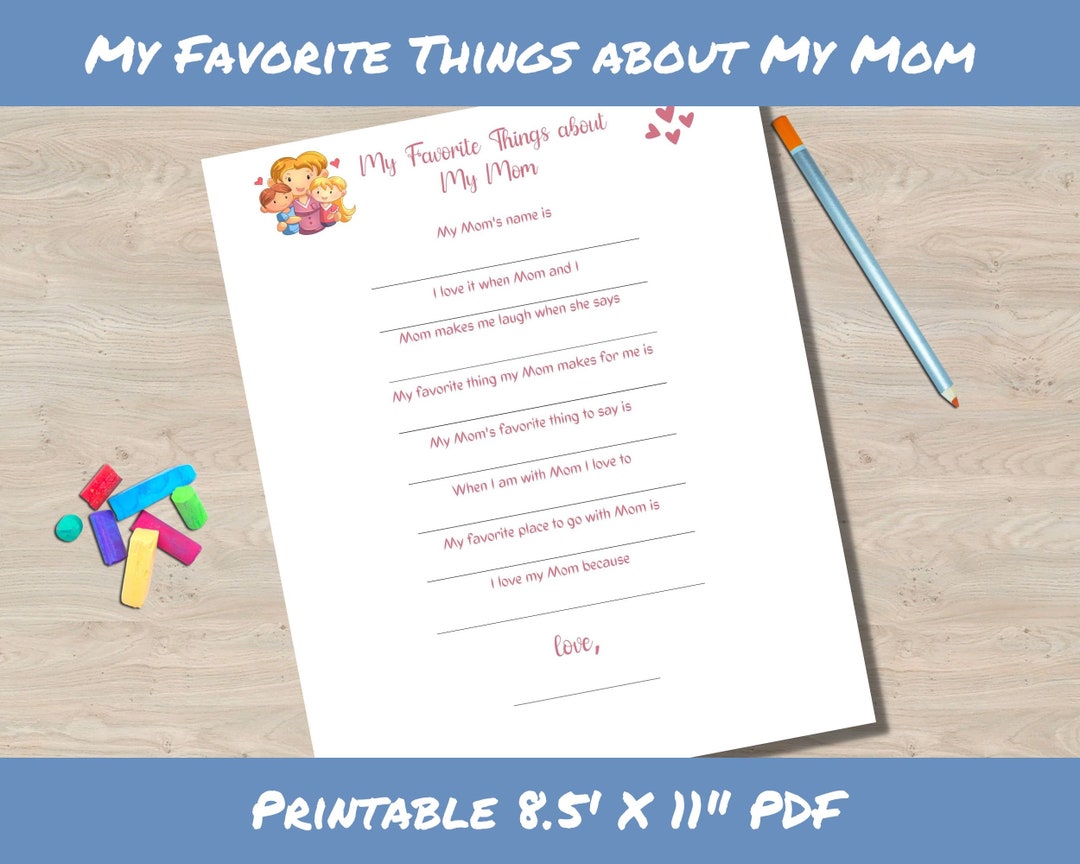 Mother's Day Questionnaire Printable, My Favorite Things About Mom (PDF ...