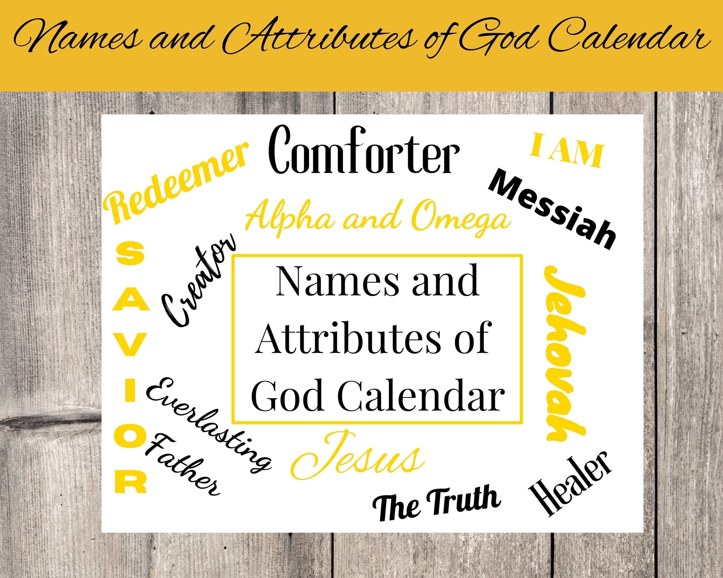 Names and Attributes of God Calendar, Printable 12 Month Calendar, Each ...