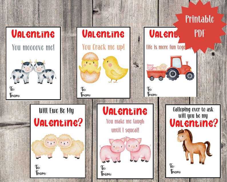 Fun Farm Themed Printable Valentines Cards Are Great for Toddlers, Farm ...