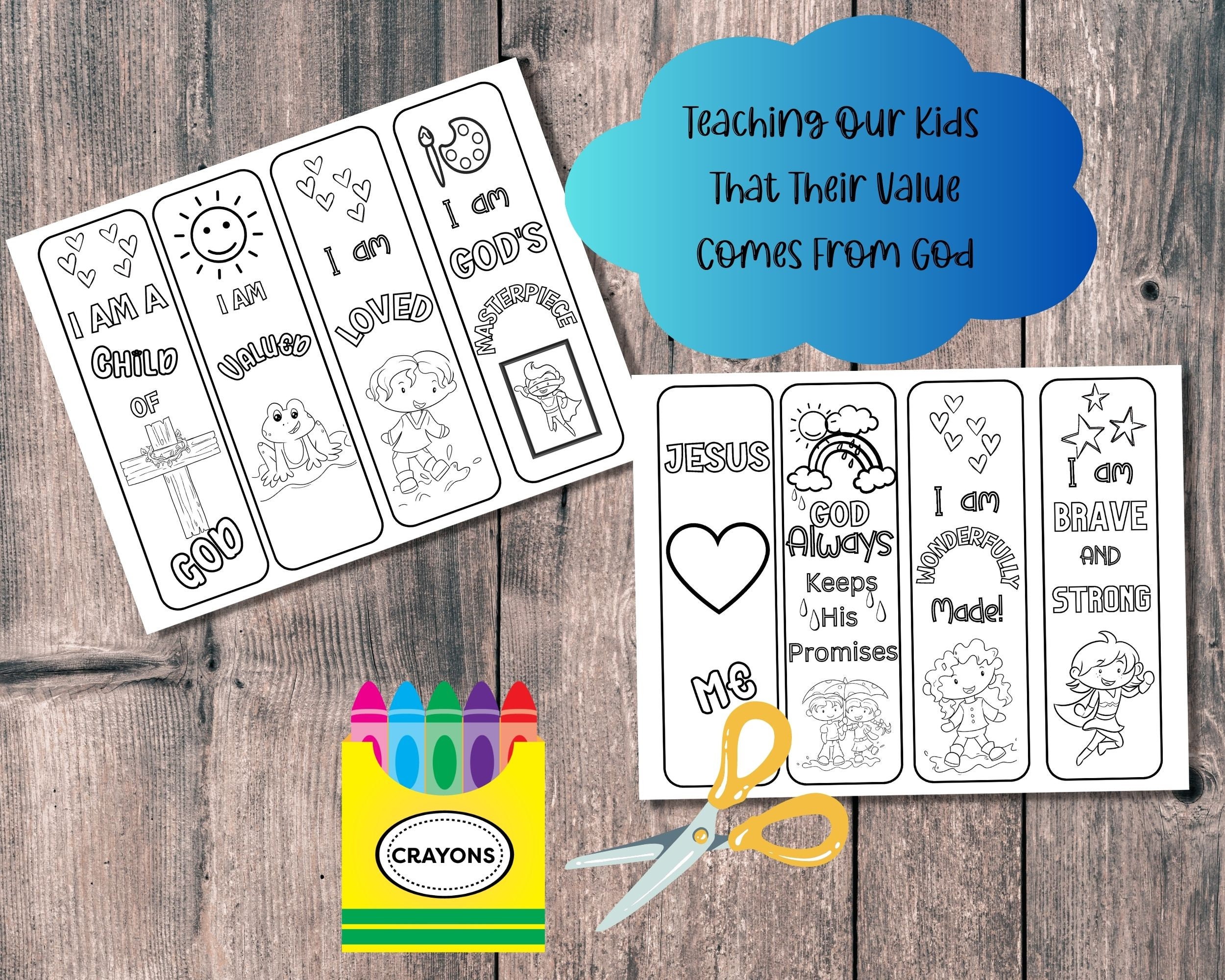 8 Kids Coloring Bible Bookmarks, Printable Bible Affirmation Bookmarks ...