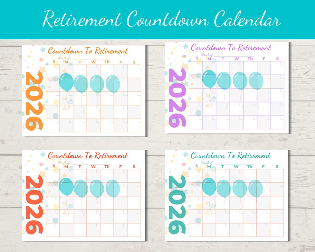 2026 Countdown to Retirement Printable Calendar, Fun Way to Count the ...