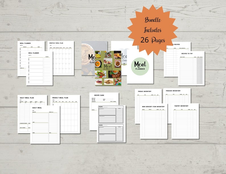 Meal Planner Bundle, Printable Daily, Weekly, Monthly Meal Planner ...