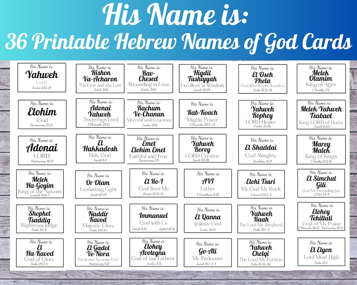 His Name Is: 36 Hebrew Names of God 3x5 Notecards, Printable Names of ...