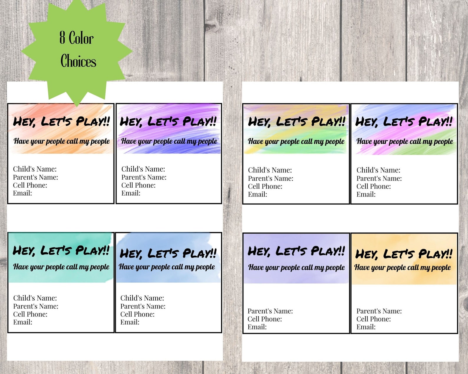 Fun, Colorful Play Date Cards for Kids, Printable Playdate Cards, Fun ...