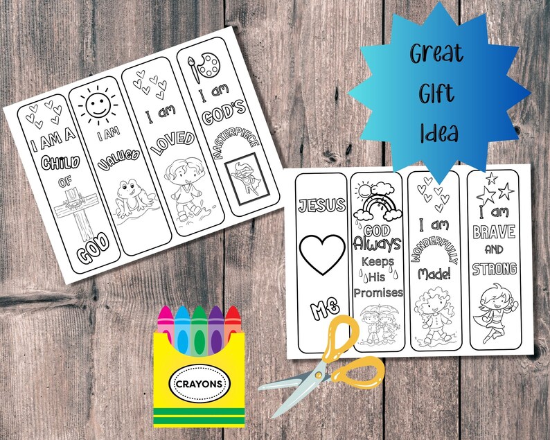 8 Kids Coloring Bible Bookmarks, Printable Bible Affirmation Bookmarks ...