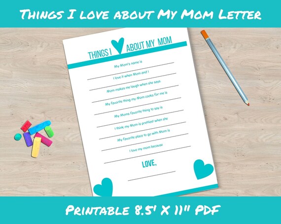 Things I Love About My Mom Printable Questionnaire for Kids | Etsy