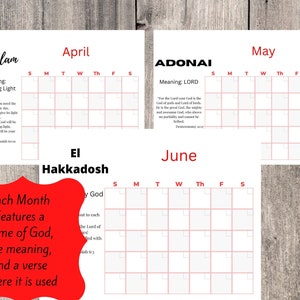 Hebrew Names of God Calendar, Printable 12 Month Calendar, Each Month ...