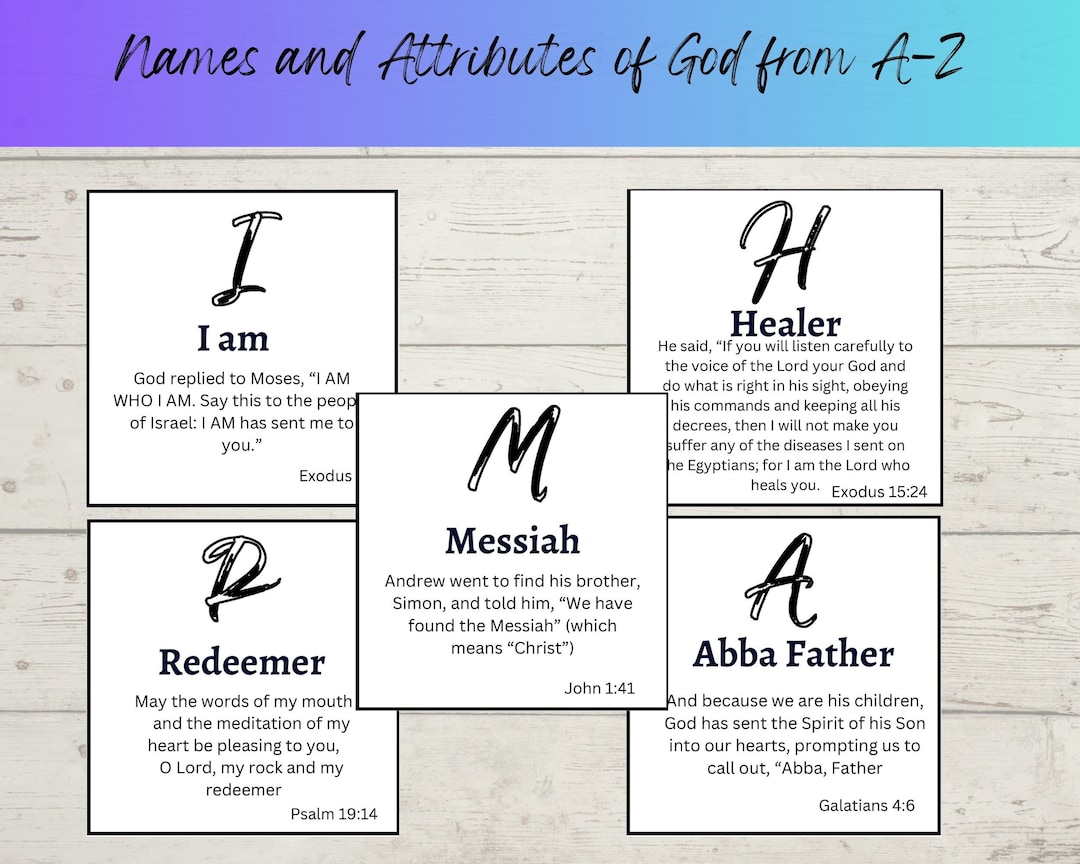 Names and Attributes of God From A-Z Notecards, Printable Scripture ...