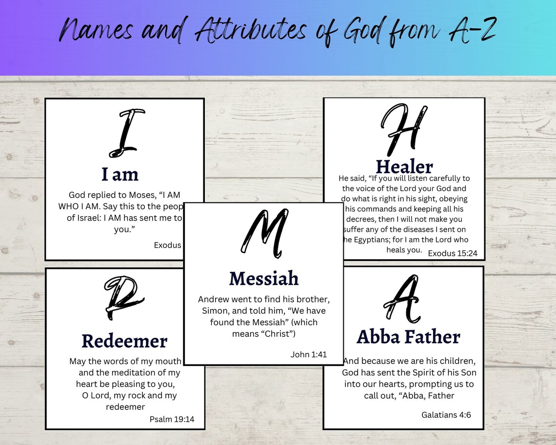 Names and Attributes of God From A-Z Notecards, Printable Scripture ...