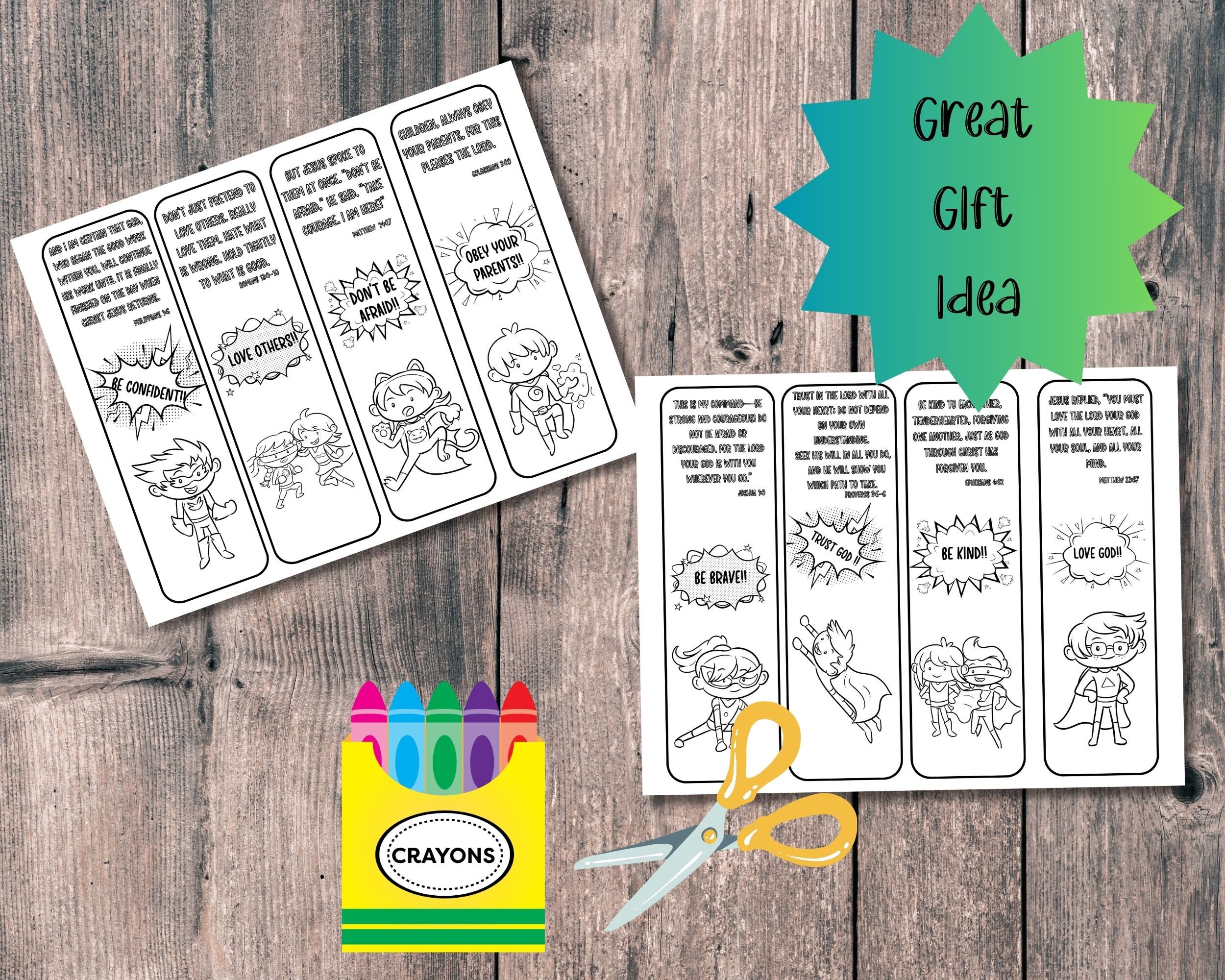 8 Kids Superhero Coloring Bible Bookmarks, Printable Bible Verse ...