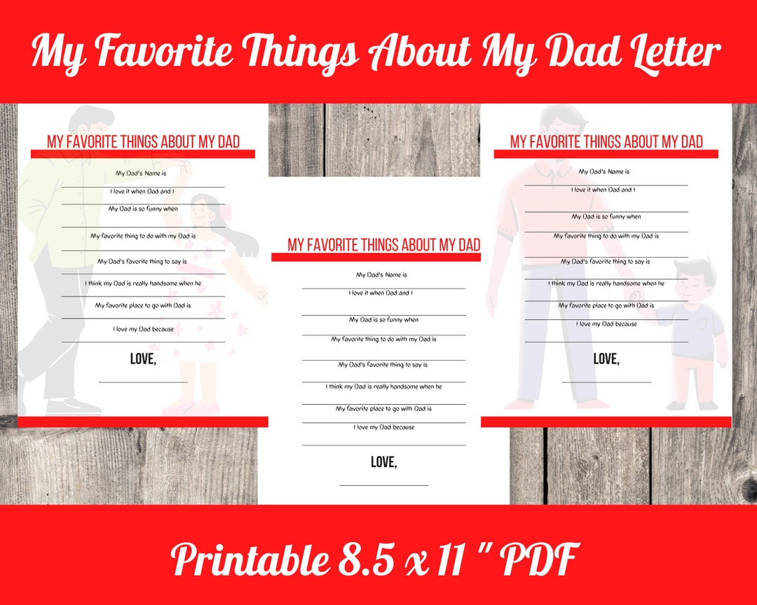 My Favorite Things About Dad Printable Questionnaire for Kids, Fun ...