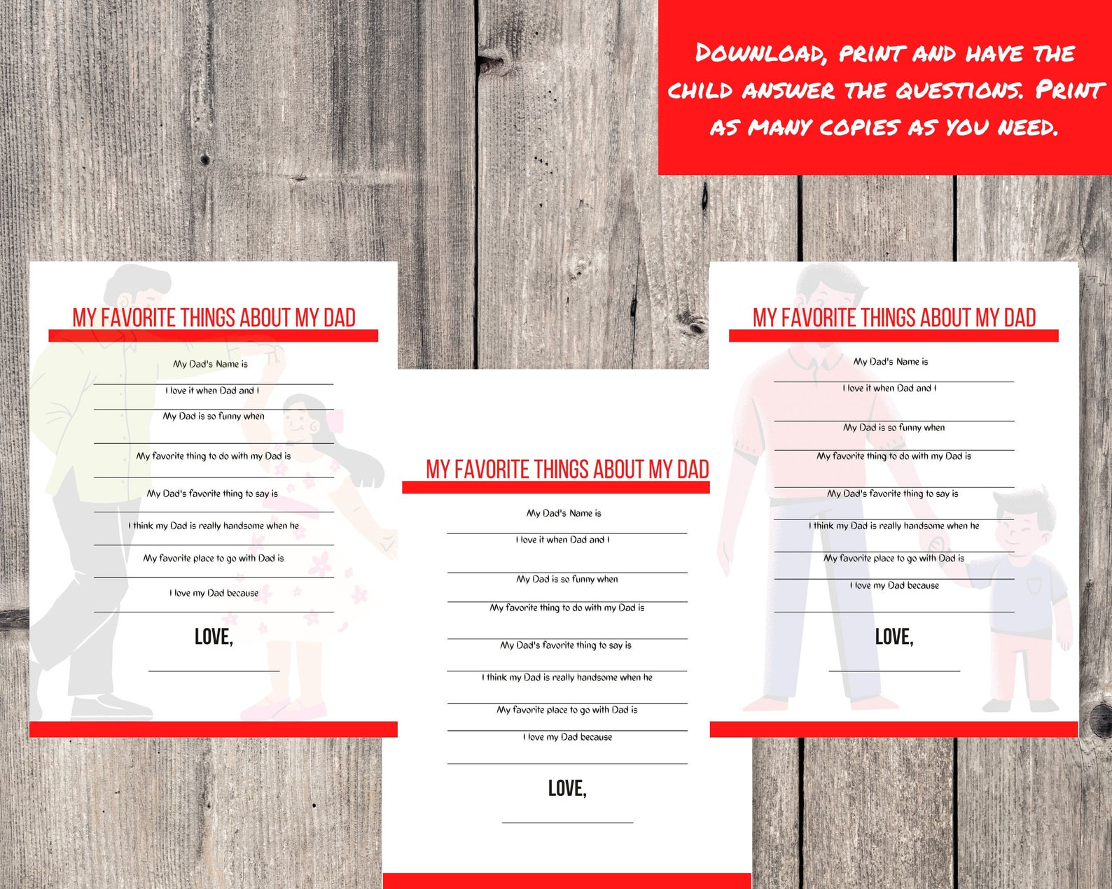 My Favorite Things About Dad Printable Questionnaire for Kids, Fun ...