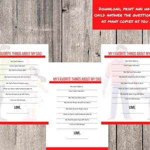 My Favorite Things About Dad Printable Questionnaire for Kids, Fun ...