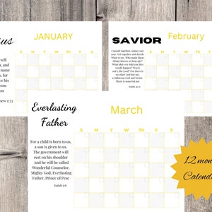 Names and Attributes of God Calendar, Printable 12 Month Calendar, Each ...