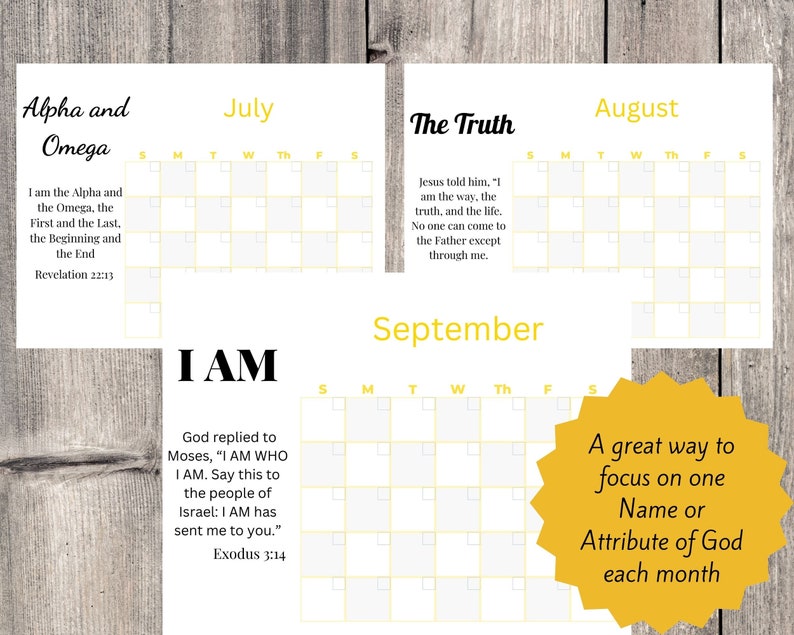 Names and Attributes of God Calendar, Scripture Verse (PDF Pattern) - Etsy