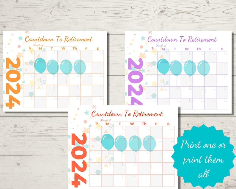 2024 Countdown to Retirement Printable Calendar, Fun Way to Count the ...