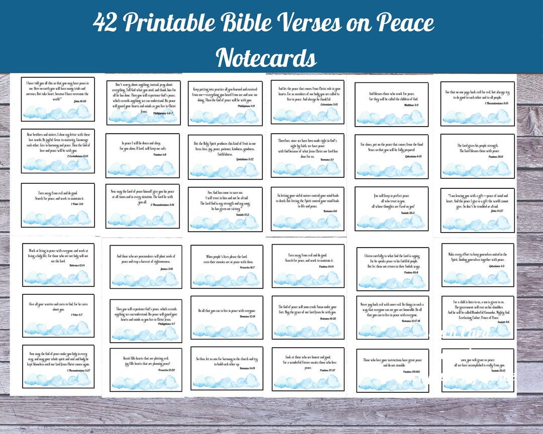 42 Peace Memory Verse Notecards, Printable Scripture Verses on Peace ...