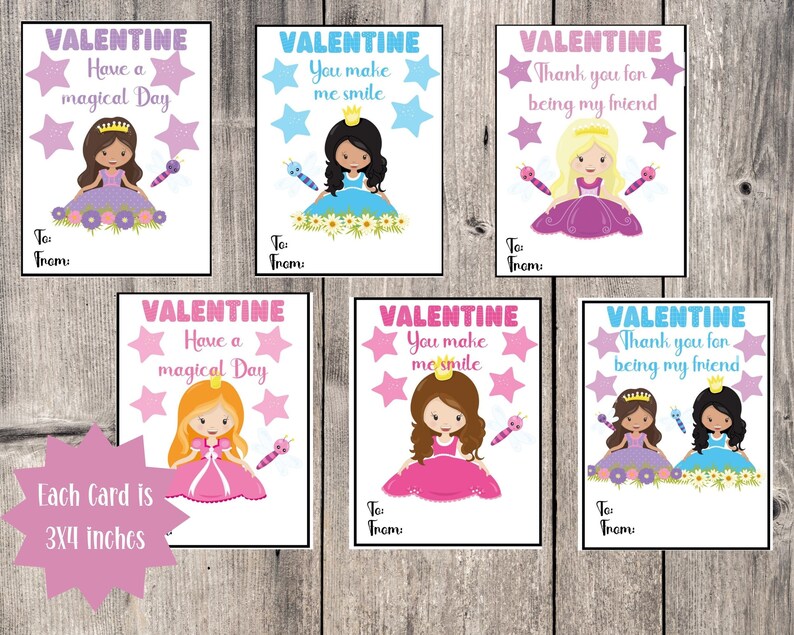 Princess Valentines Cards for Girls, Kids Valentine Gift Tags ...
